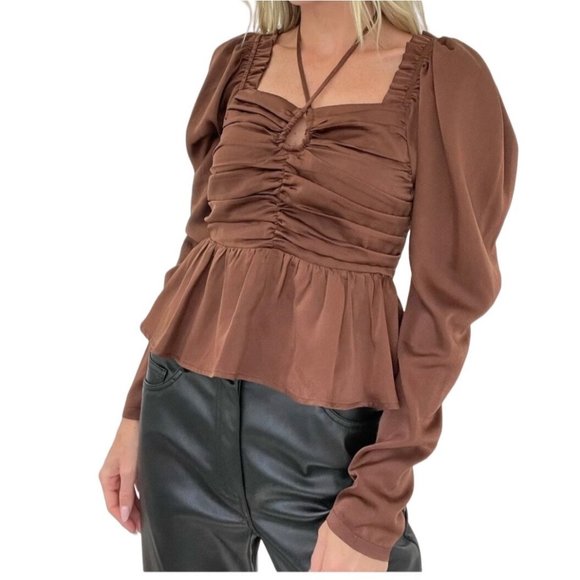 Six/Fifty | Tops | Six Fifty Brown The Ruby Blouse Tie Front S | Poshmark